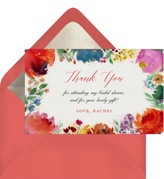 Rustic Thank You Notes Bold Bouquet Red Bridal Shower | Greenvelope.com