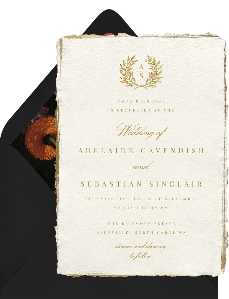 Classic Laurel Wreath Invitations in Blue | Greenvelope.com