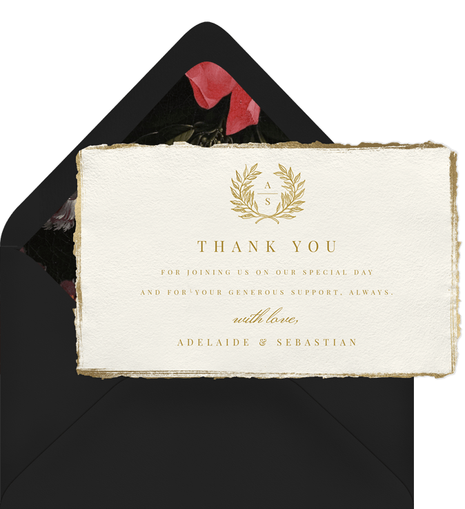 Classic Laurel Wreath Thank You Notes in Green | Greenvelope.com