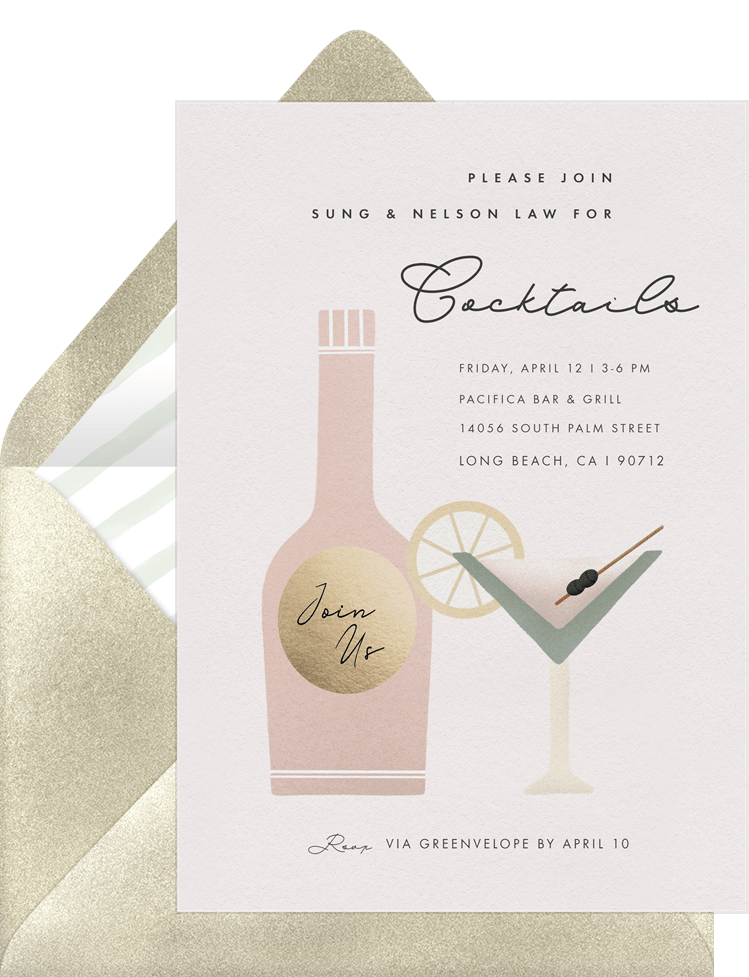Classy Cocktails Invitations in Pink | Greenvelope.com