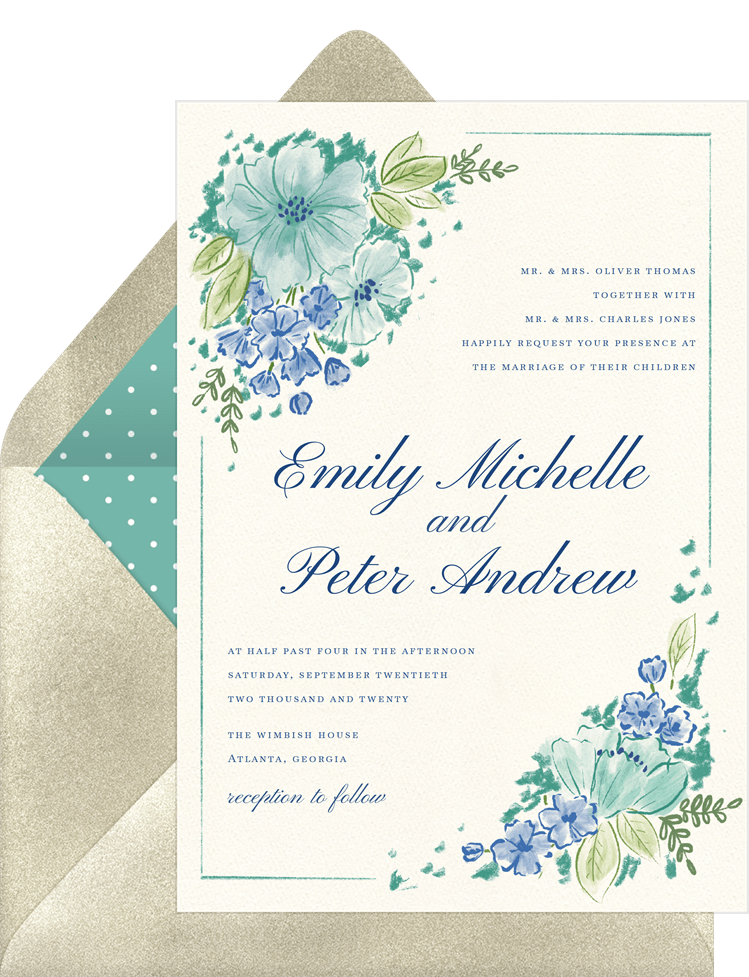 Corner Florals Invitations in Blue | Greenvelope.com