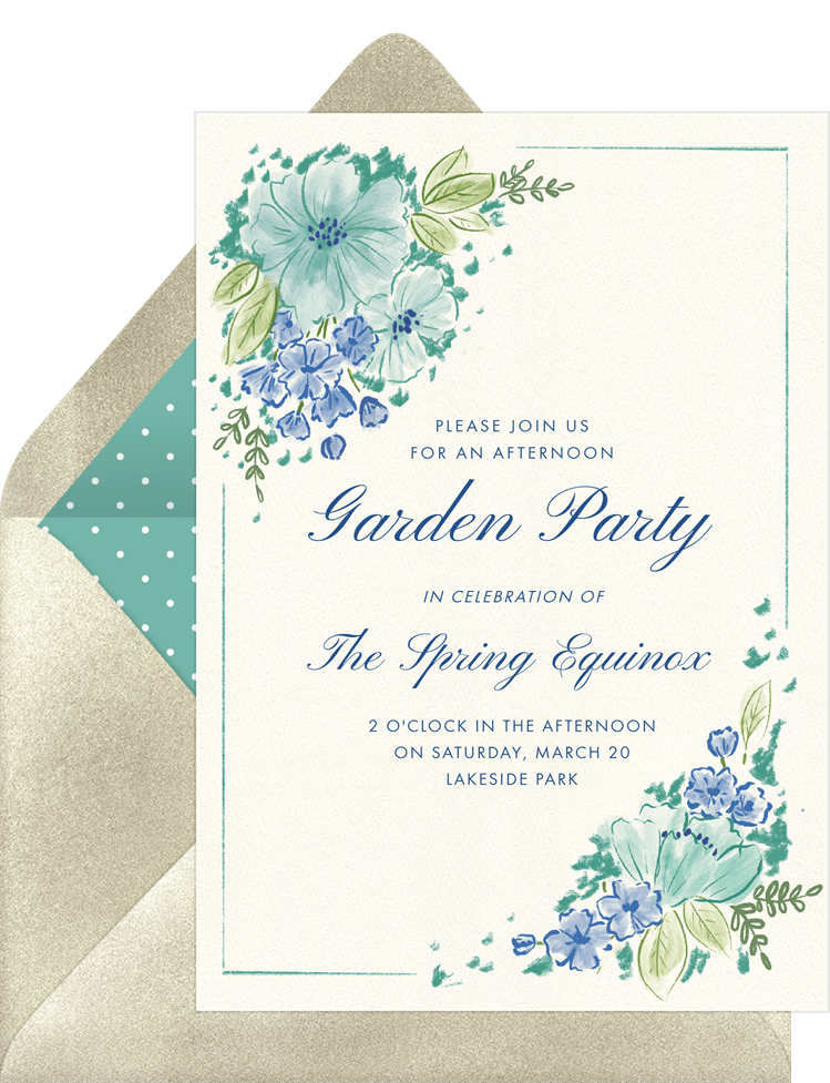 Corner Florals Invitations in Blue | Greenvelope.com