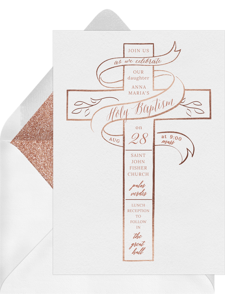 Cross Ribbon Invitations in Pink | Greenvelope.com