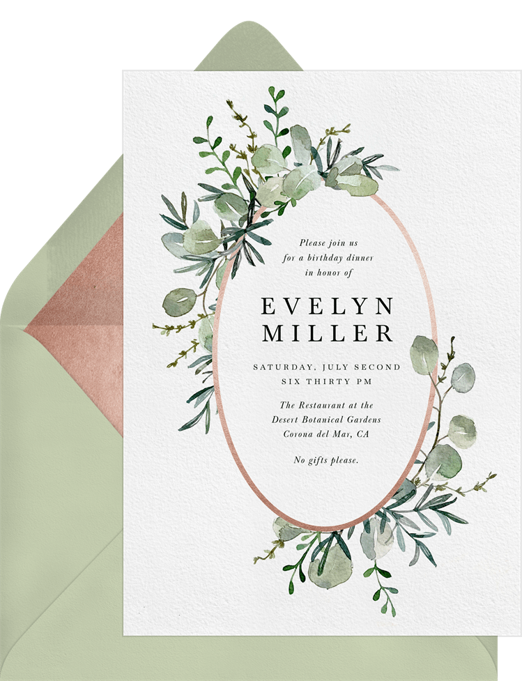 Eucalyptus Frame Invitations in Green | Greenvelope.com