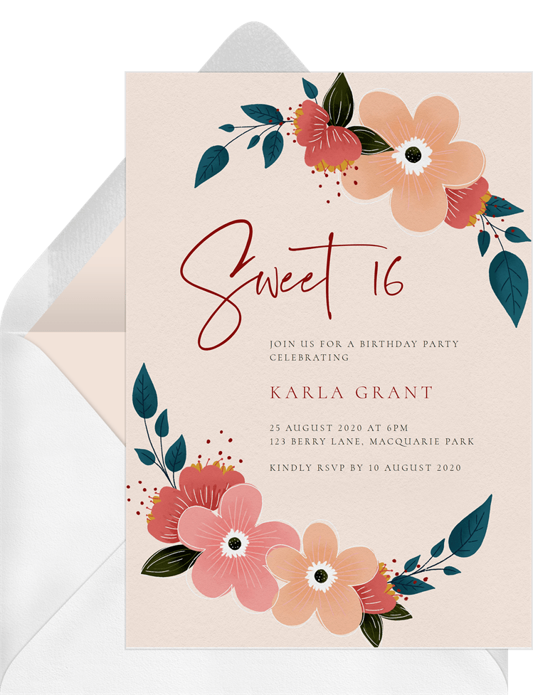 Floral Garland Invitations in Blue | Greenvelope.com