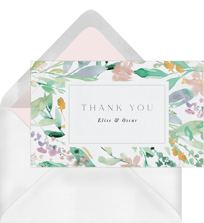 Floral Watercolor Frame Thank You Notes in Green | Greenvelope.com