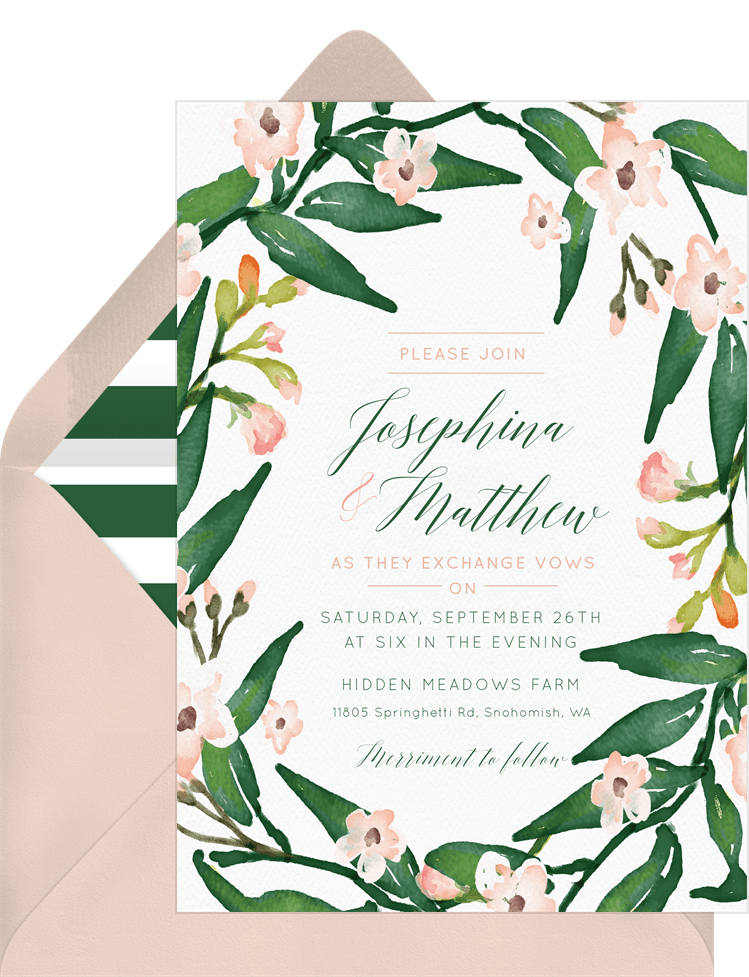 Watercolor Floral Wreath Invitations in Purple | Greenvelope.com