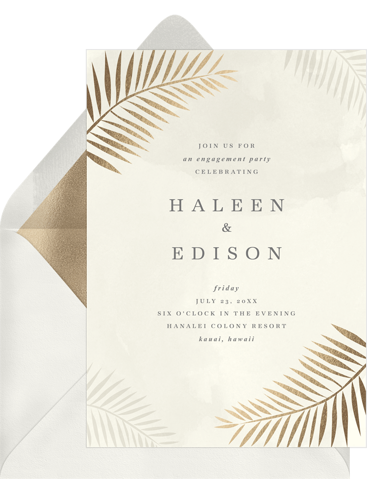 Foil Palm Leaves Invitations in Black | Greenvelope.com