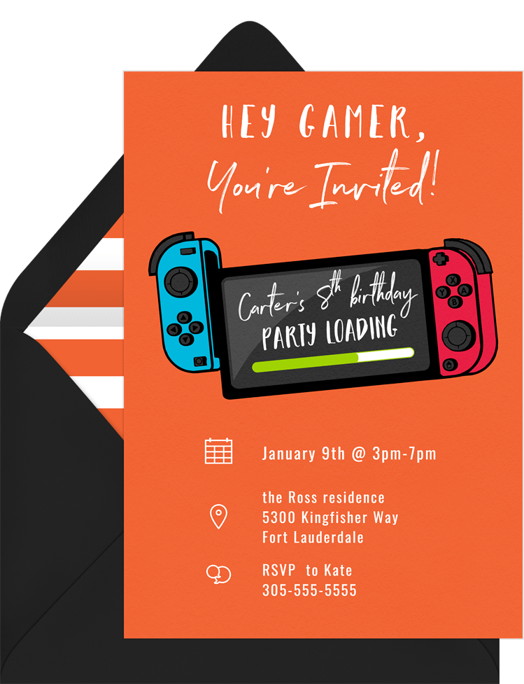 Gamer Enthusiast Invitations in Orange | Greenvelope.com
