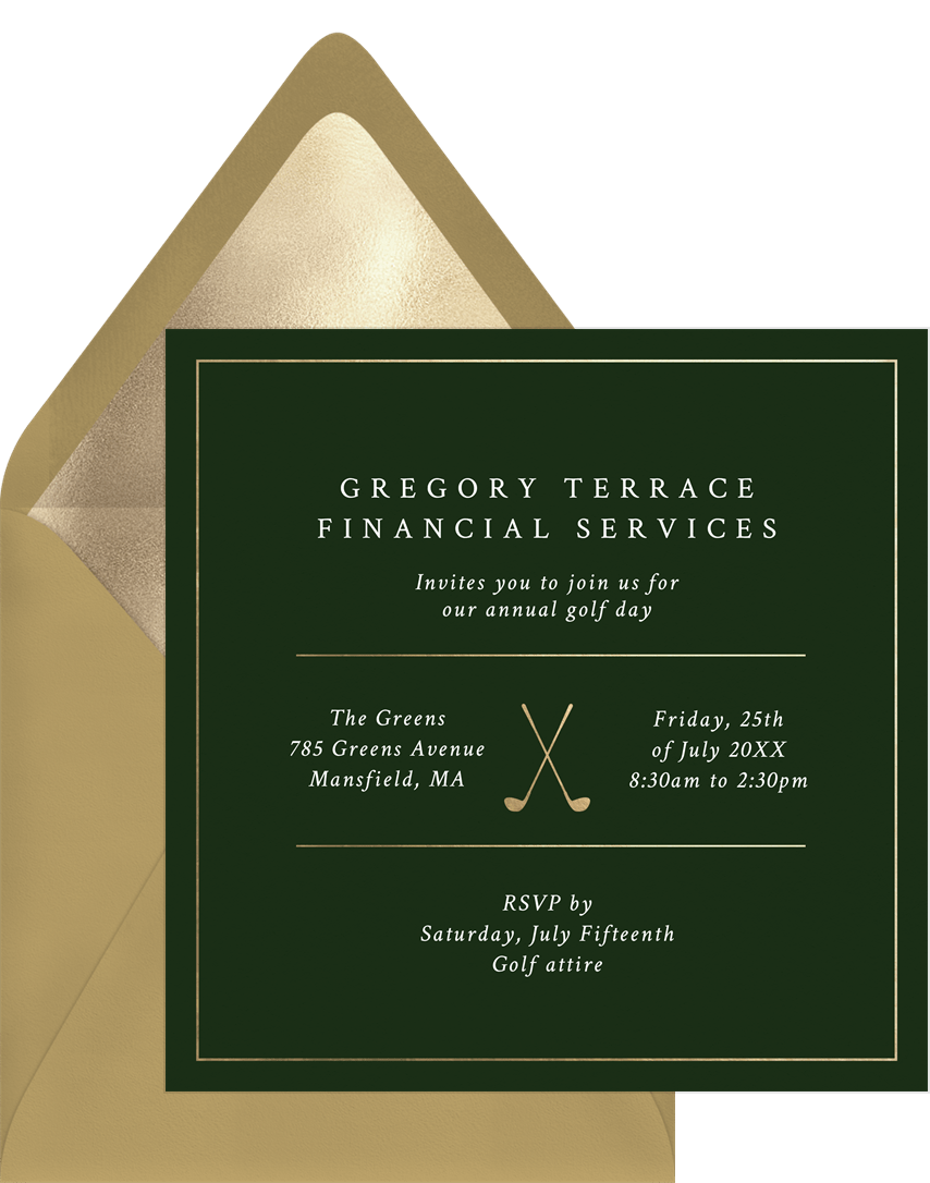 Gilded Golf Clubs Invitations | Greenvelope.com