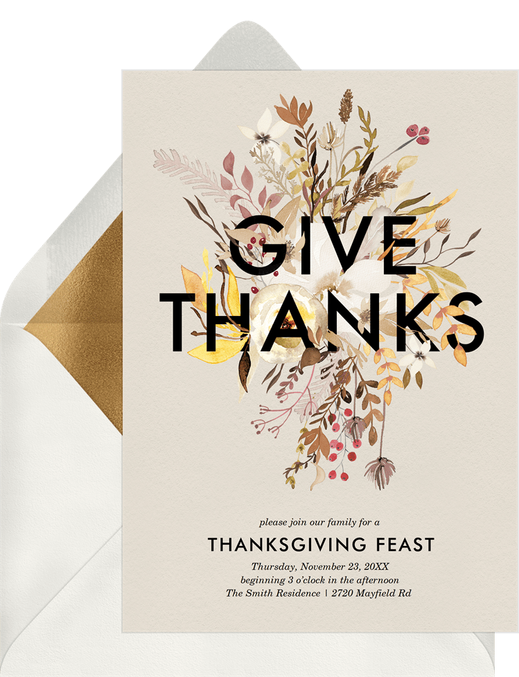 Give Thanks Invitations in Creme | Greenvelope.com