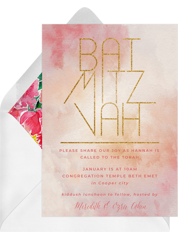 Glitter Bat Mitzvah Invitations | Greenvelope.com