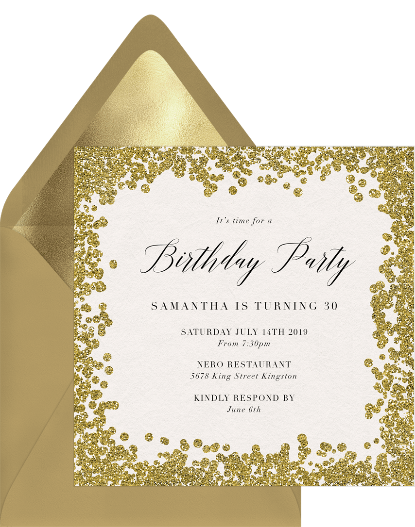 Glitter Paint Invitations in Gold | Greenvelope.com