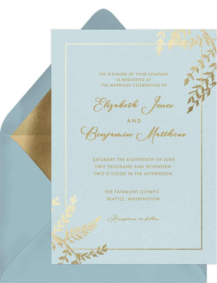 Gold Foliage Invitations in Blue | Greenvelope.com