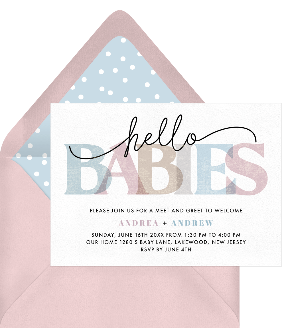 Hello Babies Invitations in Blue | Greenvelope.com