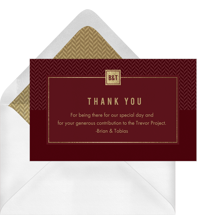 Herringbone Monogram Thank You Notes in Red | Greenvelope.com