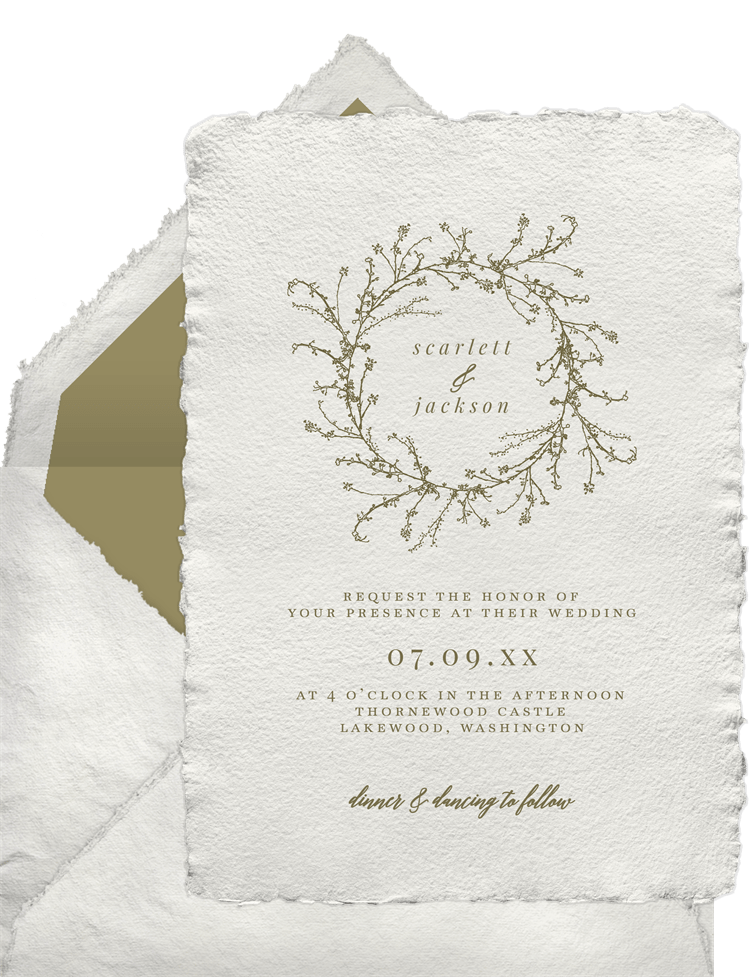 Intricate Budding Wreath Invitations in Green | Greenvelope.com