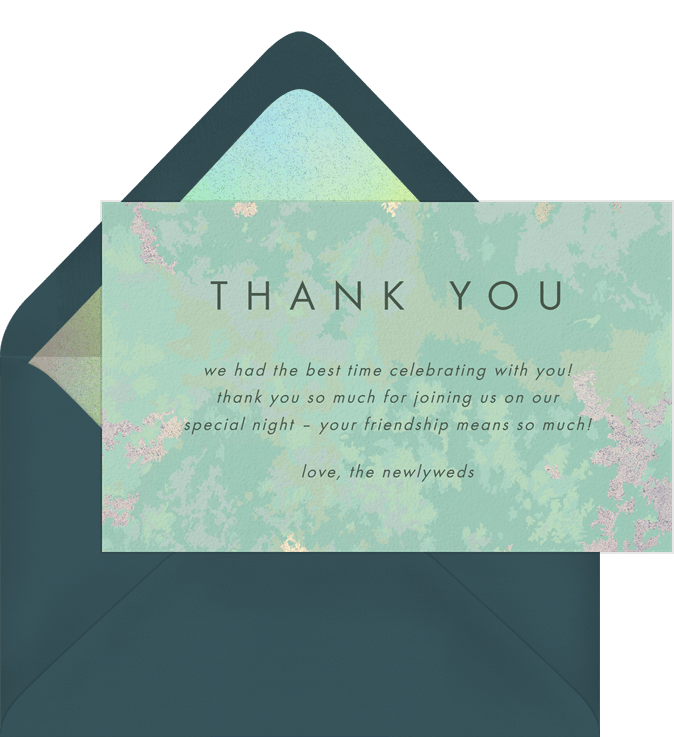 Iridescent Marble Thank You Notes in Green | Greenvelope.com