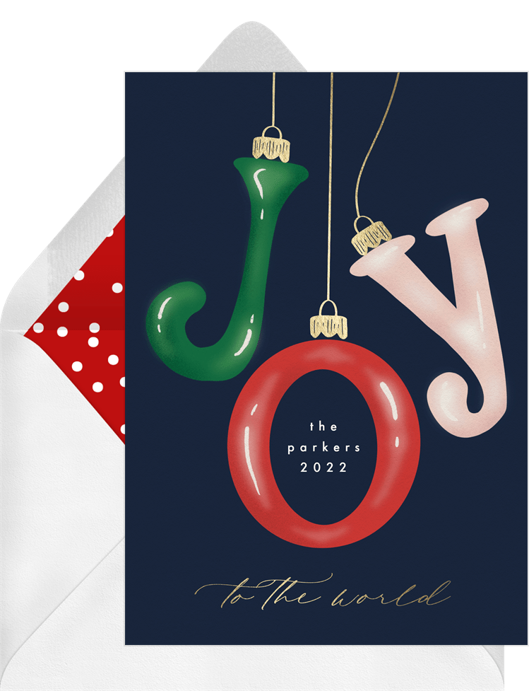 Joy Glass Ornaments Cards | Greenvelope.com