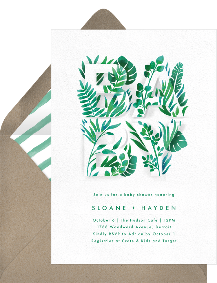 Jungle Baby Leaves Invitations | Greenvelope.com