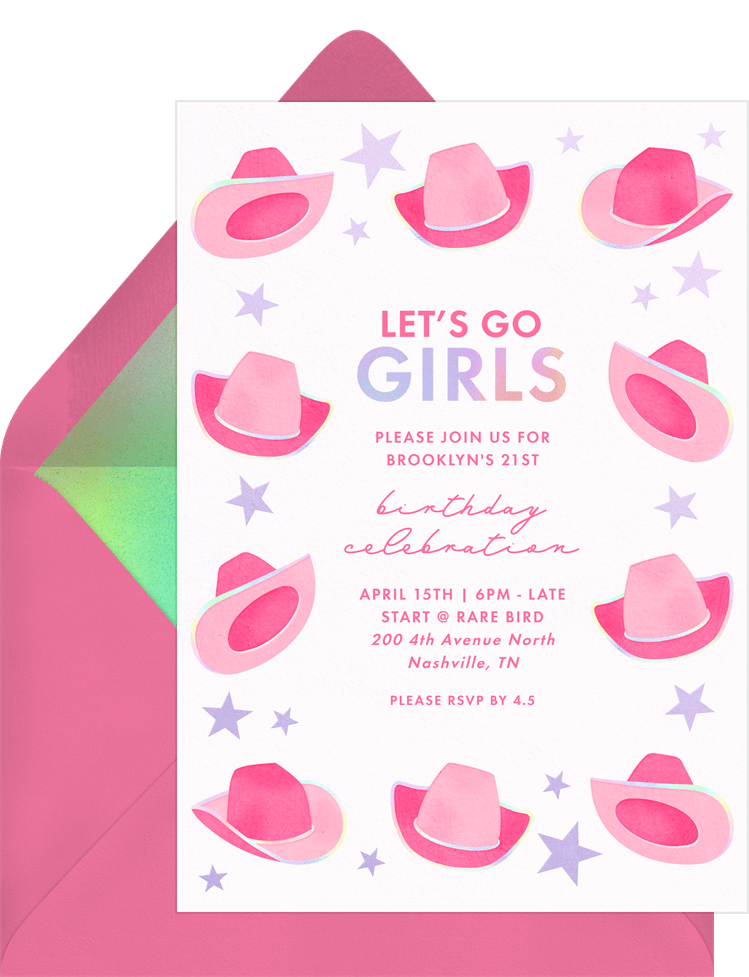 Let's Go Girls Invitations in Pink | Greenvelope.com