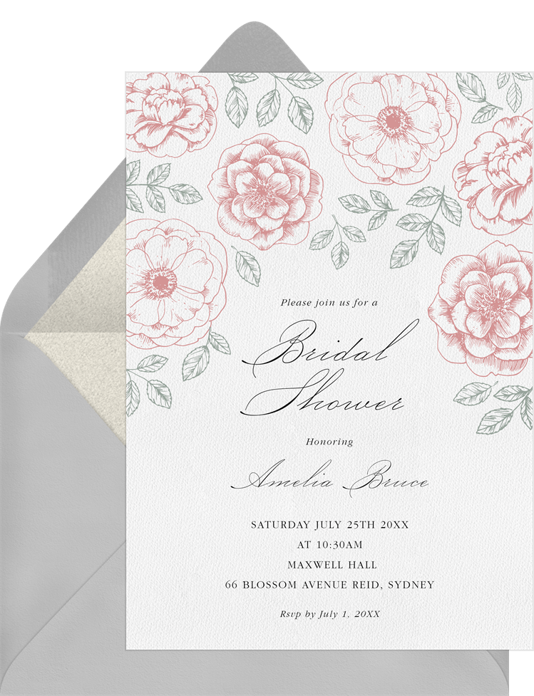 Line Drawn Florals Invitations in Pink | Greenvelope.com