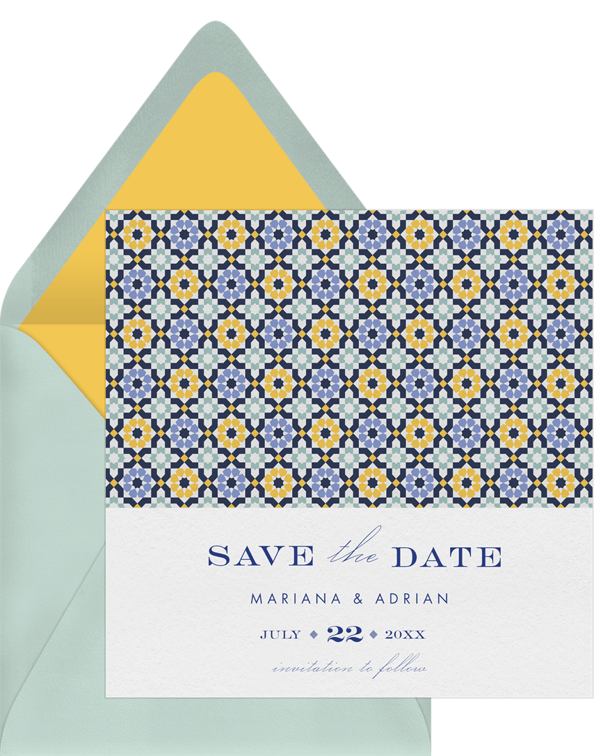 Mediterranean Tiles Save The Dates | Greenvelope.com