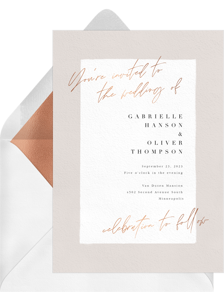 Modern Slanted Script Invitations in Creme | Greenvelope.com