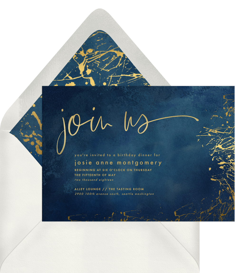 Painted Gold Invitations in Blue | Greenvelope.com