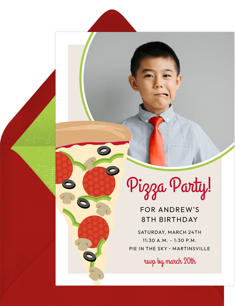 Pizza Rules Invitations In Creme Greenvelope