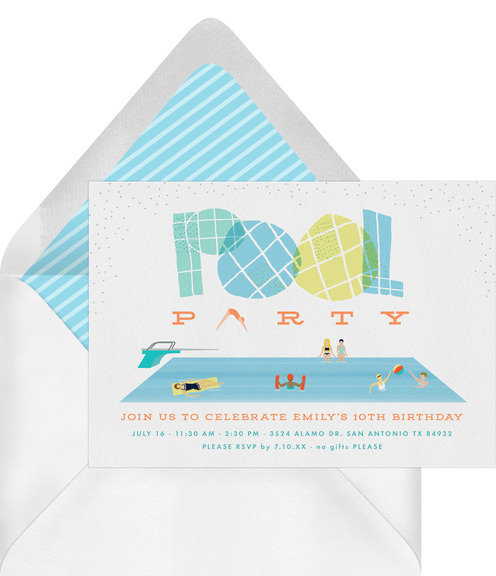 Pool Party Fun Invitations in Blue | Greenvelope.com