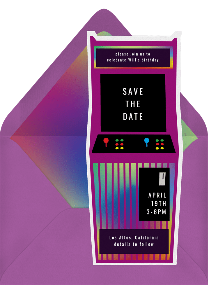 Retro Arcade Game Save The Dates | Greenvelope.com
