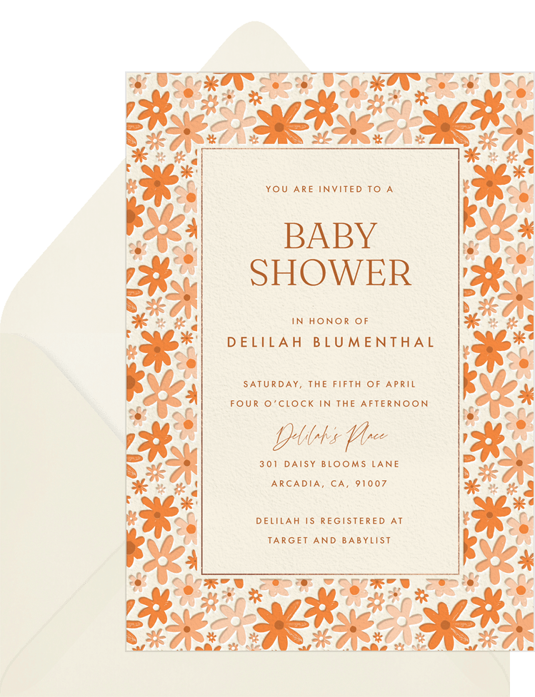 Retro Ditsy Daisy Invitations in Orange | Greenvelope.com