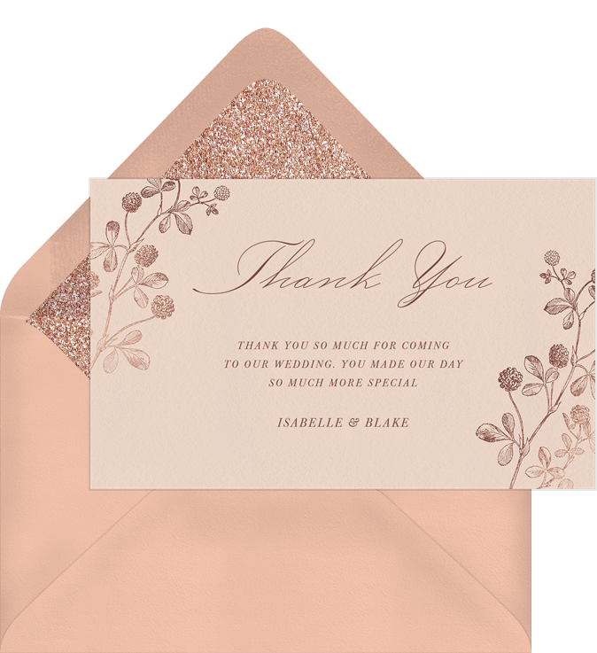 Rose Gold Clover Thank You Notes | Greenvelope.com