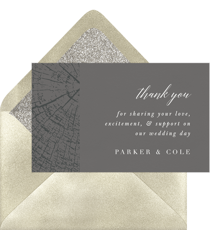 Rustic Carving Thank You Notes in Grey | Greenvelope.com