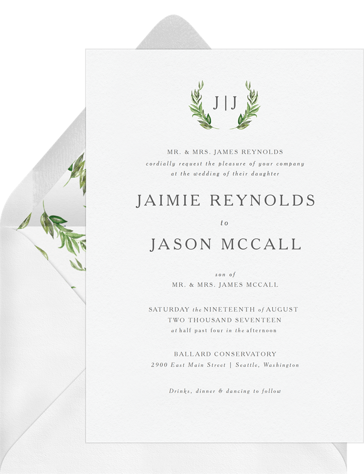 Simple Greenery Invitations in White | Greenvelope.com