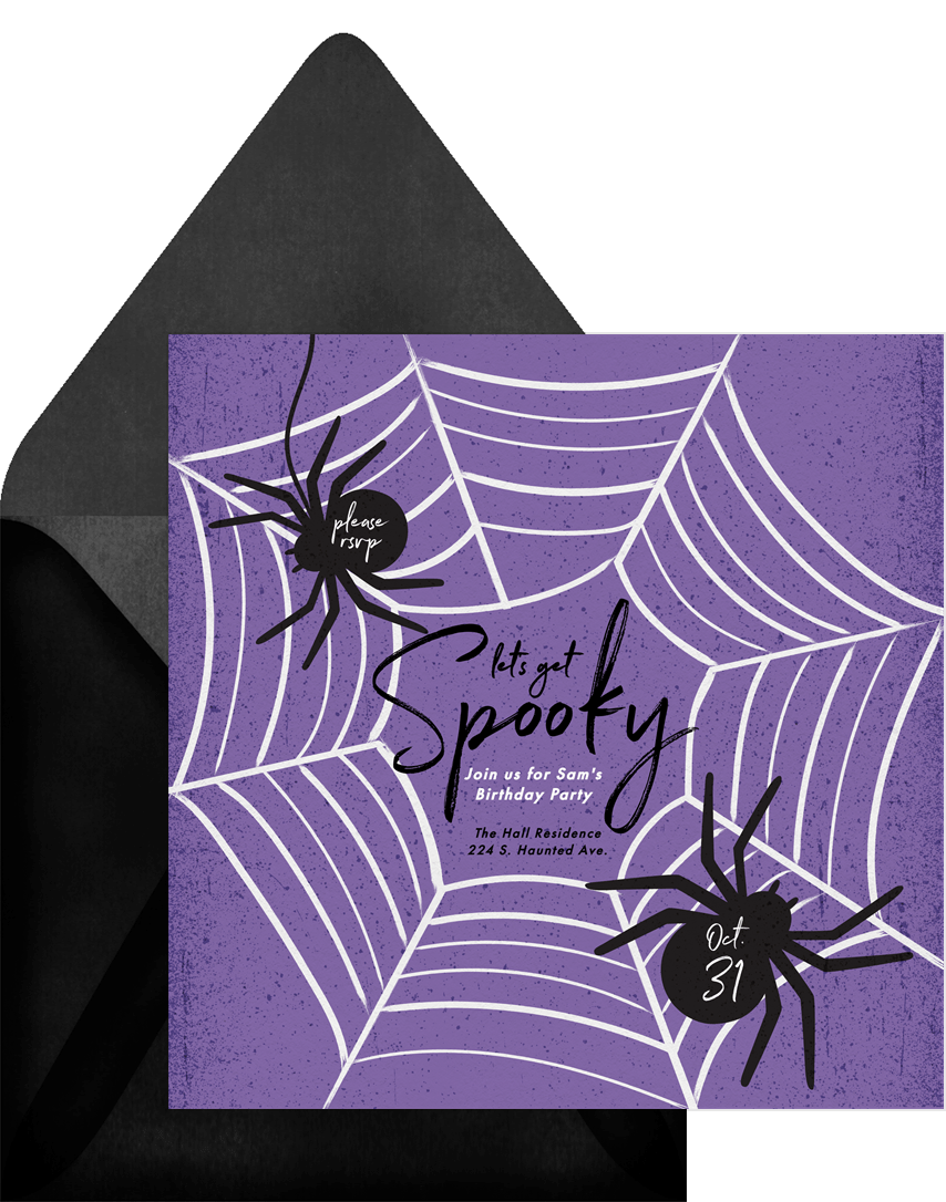 Spooky Spider Web Invitations in Green | Greenvelope.com Spooky Spider Web Invitations in Green | Greenvelope.com
