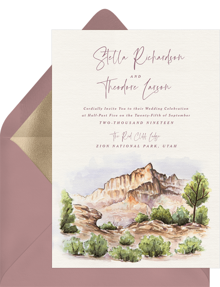 Sunset At Zion Invitations in Purple | Greenvelope.com