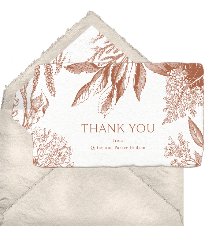 Vintage Engraved Florals Thank You Notes in Green | Greenvelope.com