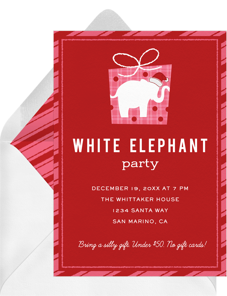 White Elephant Gift Invitations In Red Greenvelope