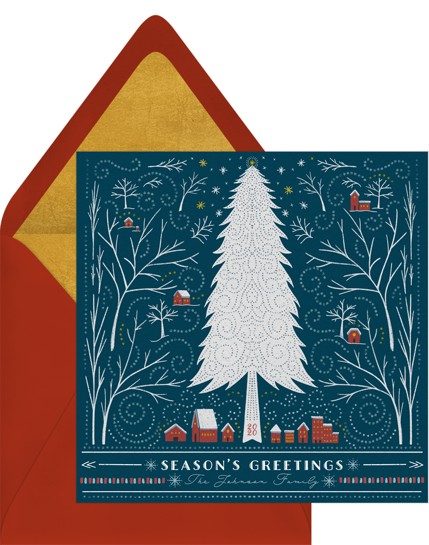 Winter Pine Village Cards | Greenvelope.com