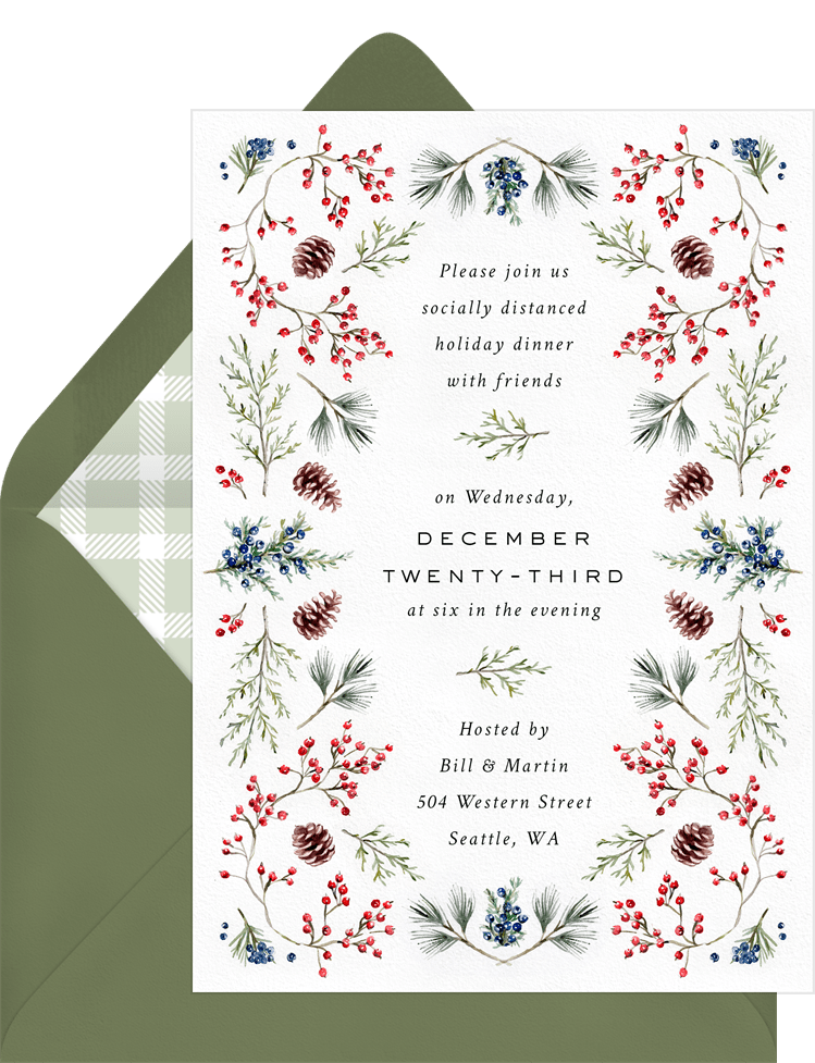 Yuletide Border Invitations in Green | Greenvelope.com